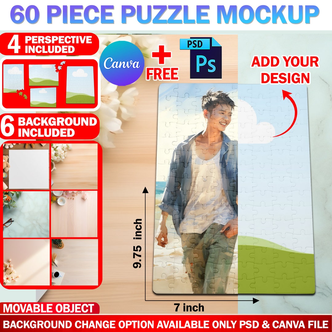 Canva 60 Piece Puzzle Mockup, Jigsaw Puzzle Template for Sublimation ...