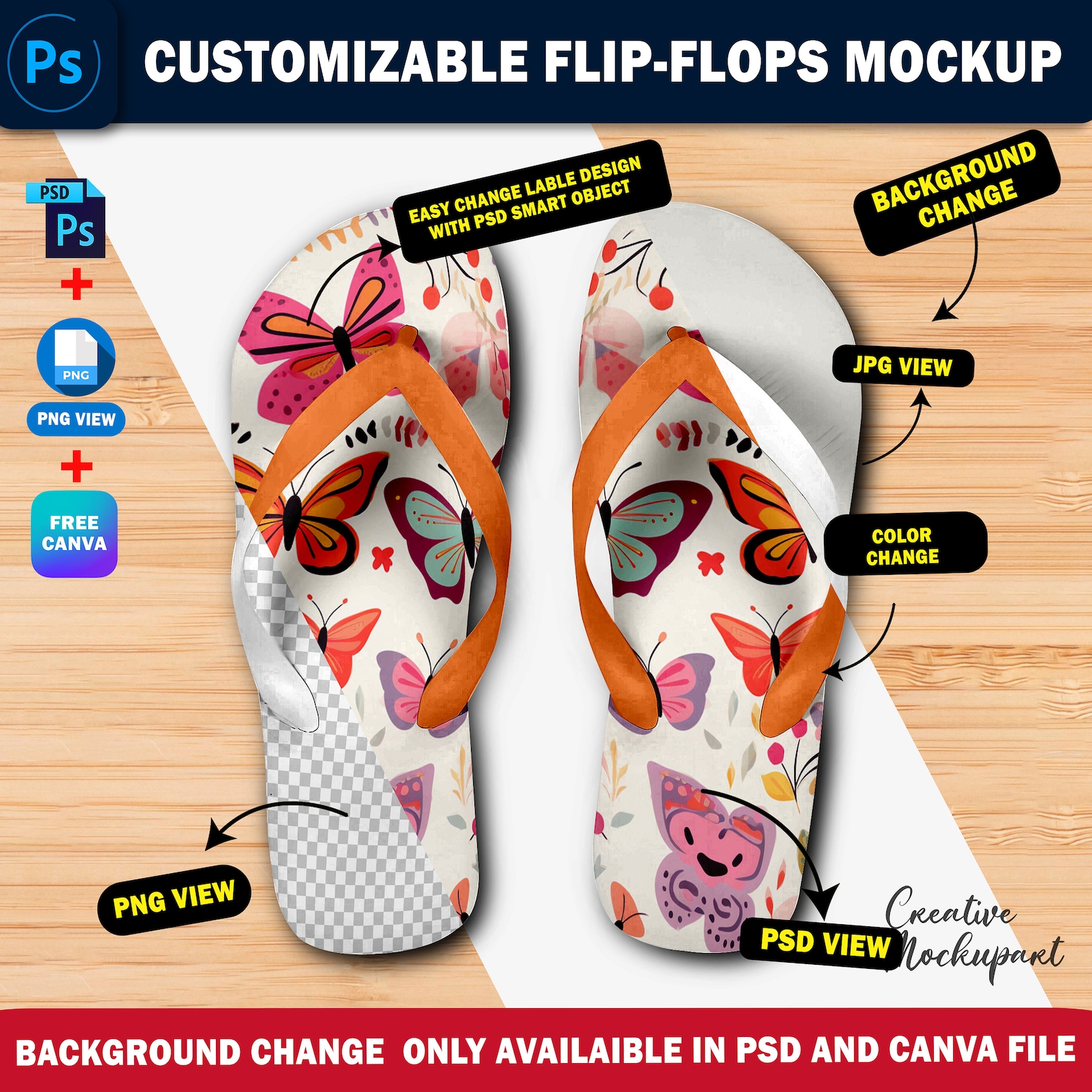 Dye Sublimation Flip-flops Mockup, Slider Sandal Mockup, Insert Design ...