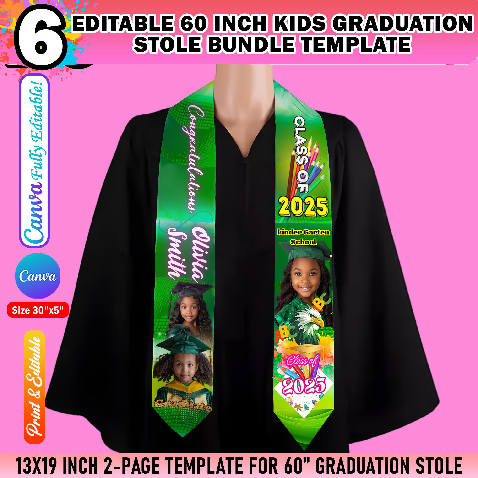 6 Pre-k & Kindergarten Kids Graduation Stole Design Bundle, Kids Sash ...
