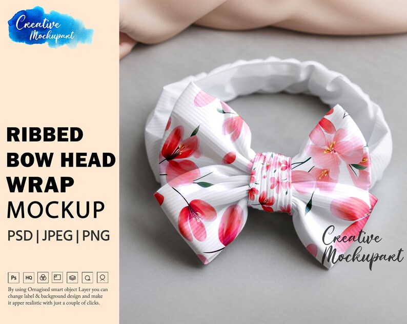 Ribbed Bowhead Wrap Mockup | Bow Mockup | Kids Head Wrap Mockup | Hair ...