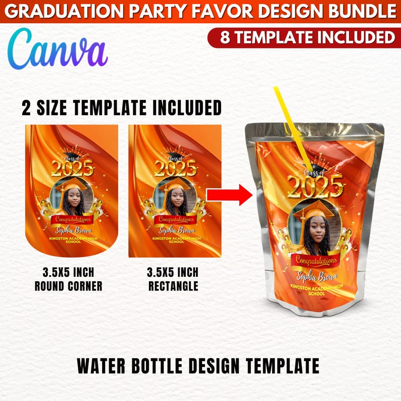 8X Graduation Party Favor Template Bundle, Orange Canva Editable ...