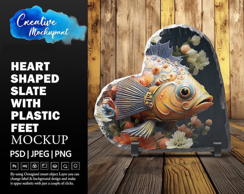 Heart Shaped Slate Mockup (3 Template Included) for Sublimation | Add ...
