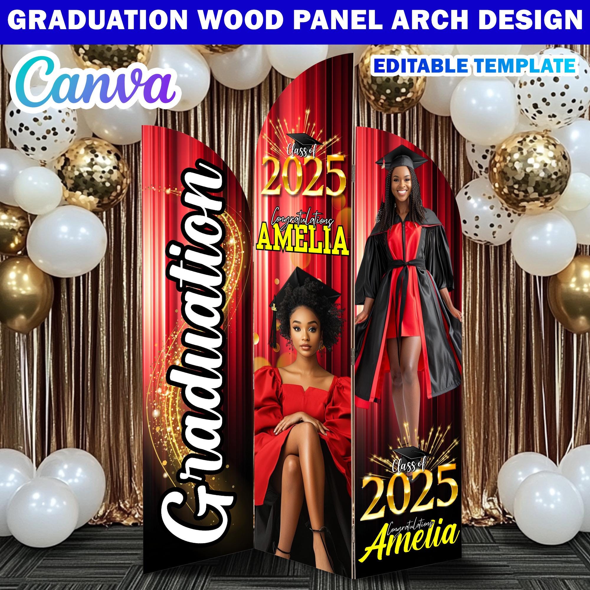 Graduation Wooden Arch Panel Design Canva Backdrop Template Bundle ...