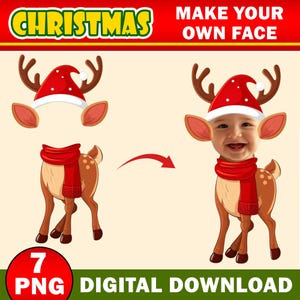 Christmas Add Your Own Photo Face, DIY Reindeer Yourself PNG Bundle ...