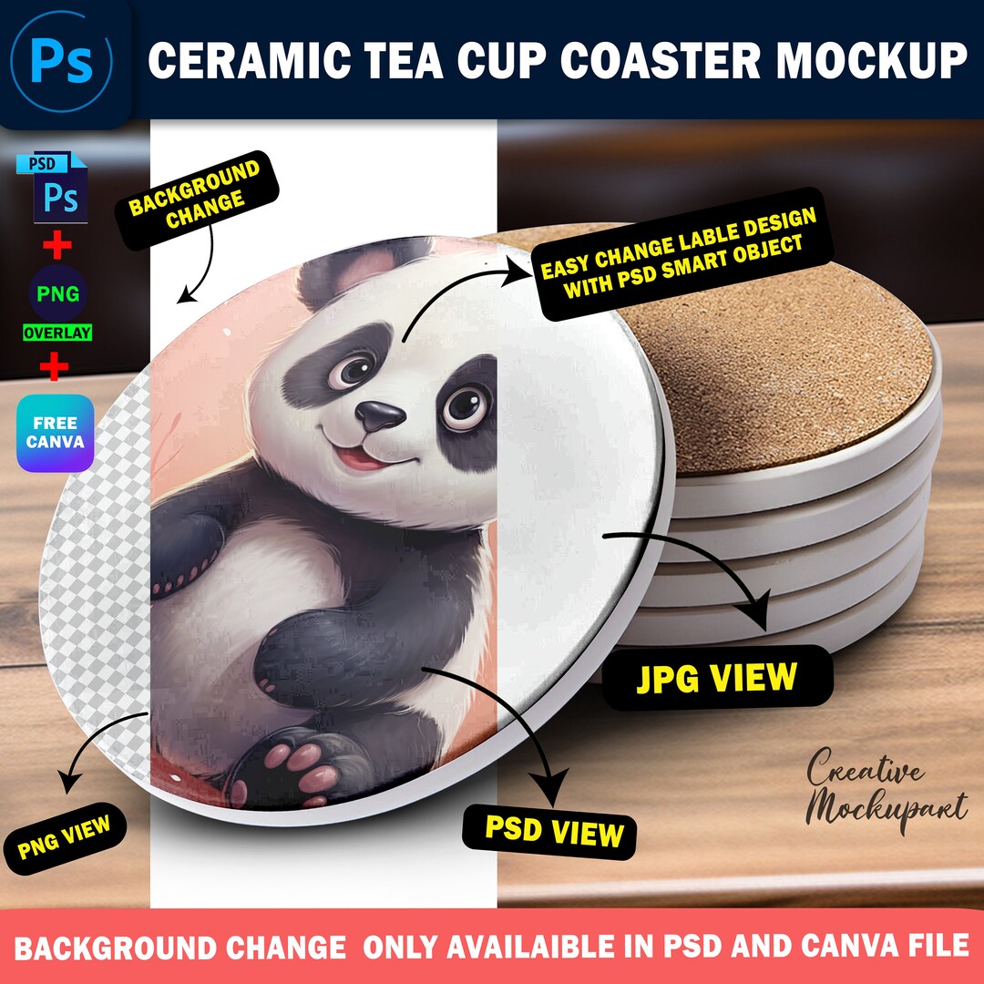 Dye Sublimation Ceramic Coaster Mockup, Round Tea Cup Coaster Mockup ...