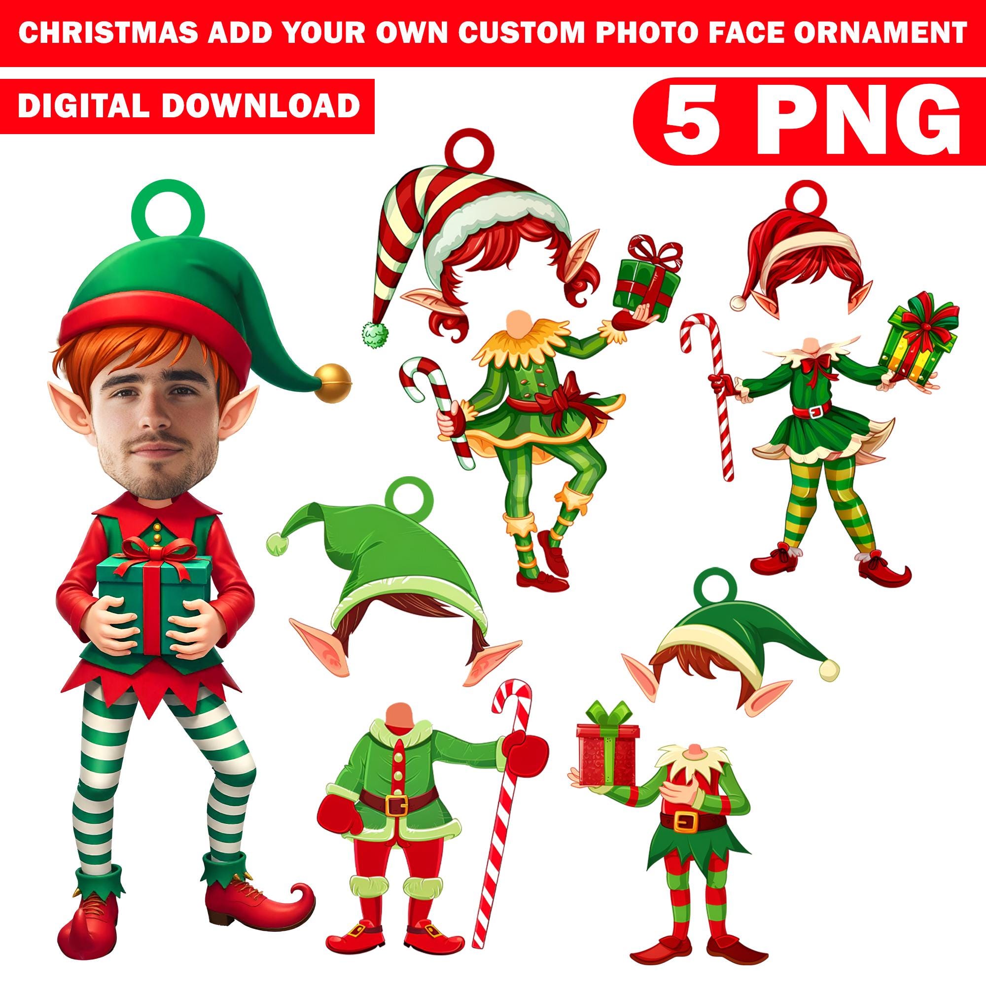 DIY Christmas Add Your Own Custom Photo Face Ornament, Elf Yourself PNG ...