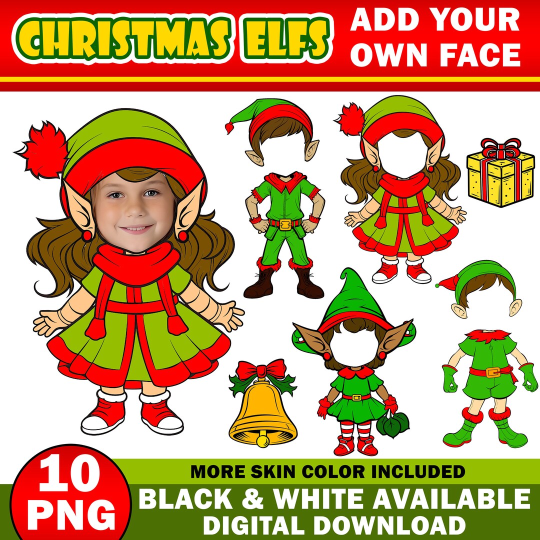 Christmas Add Your Own Elf Photo Picture PNG Bundle, DIY Elf Yourself ...