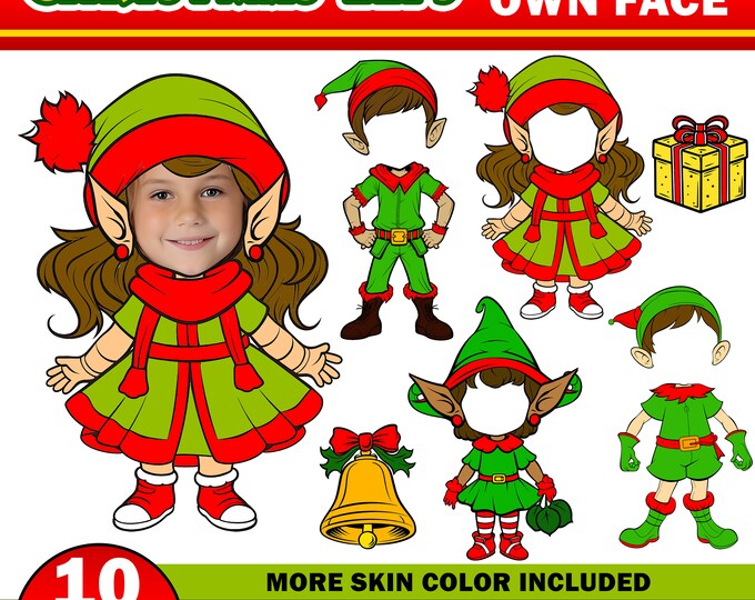 Christmas Elf Face PNG Bundle: DIY Photo Booth, Class Decor (digital ...