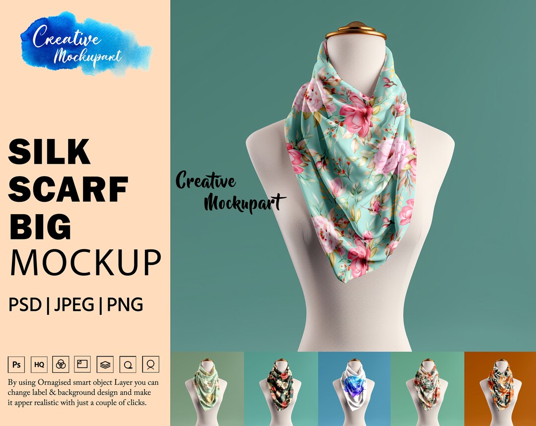 Silk Scarf Mockup Vol 3 | Add Your Own Design via Photoshop Smart PSD ...