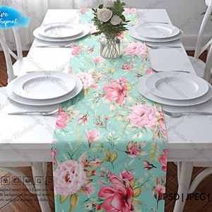Table Runner Mockup| Dye Sublimation Linen Table Runner on Table Setup ...