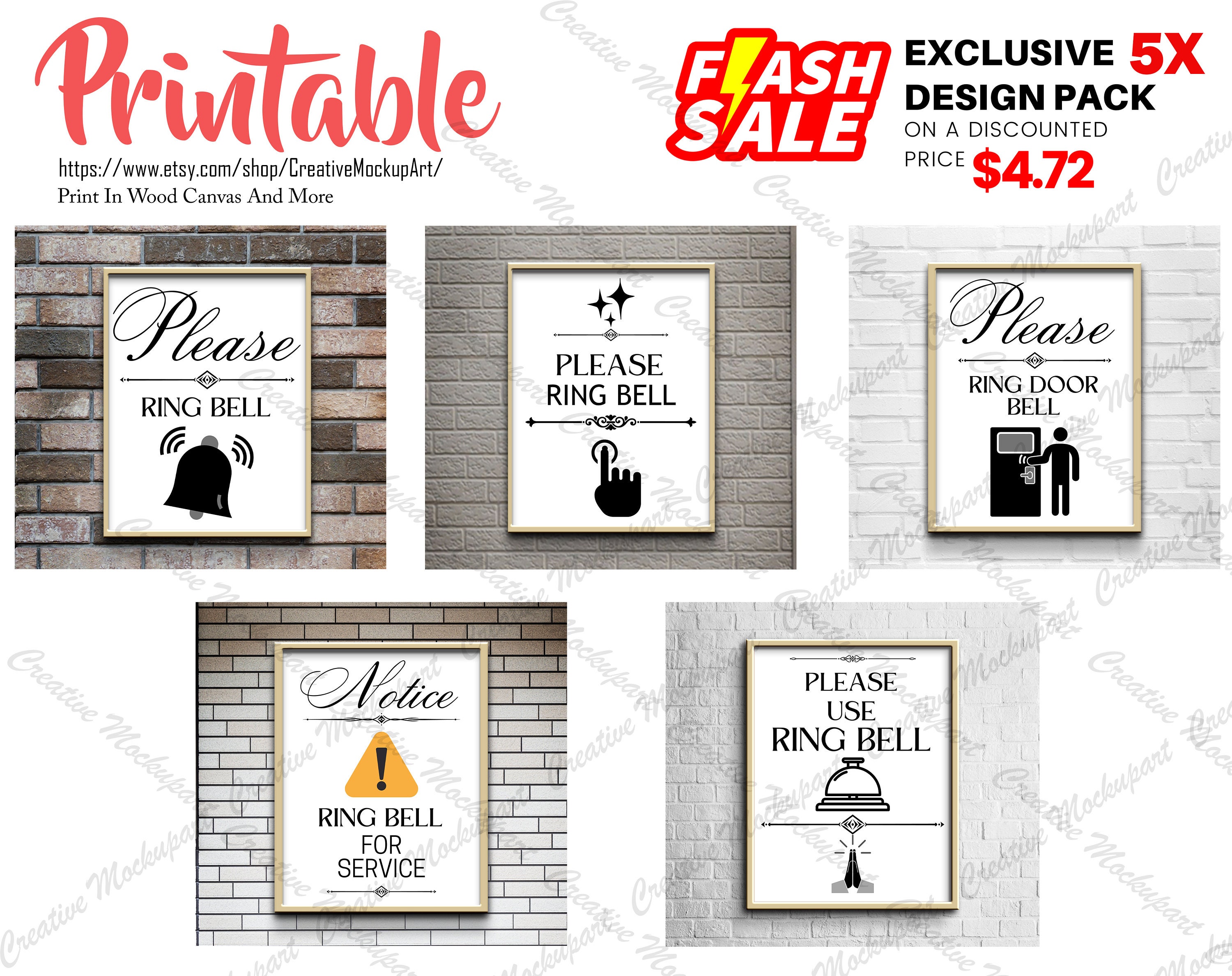 Please Ring Bell Sign Door Sign Printable Pack, Ring Bell for Service ...