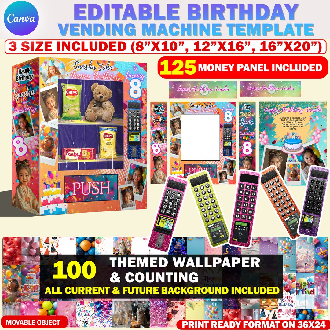 Editable Birthday Vending Machine Template, DIY Vending Machine for ...