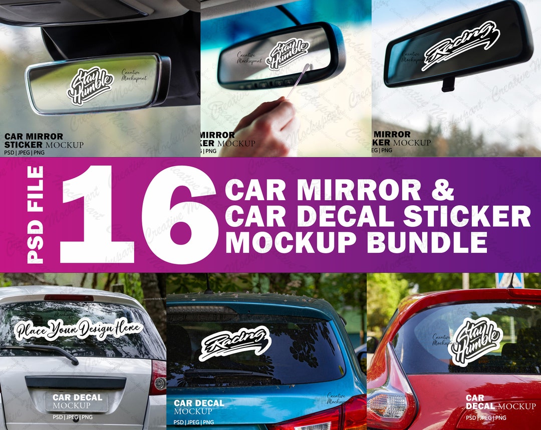 16 Car Mirror Sticker & Car Decal PSD Mockup Bundle | Vinyl Decal ...