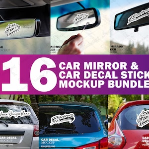 16 Car Mirror Sticker & Car Decal PSD Mockup Bundle | Vinyl Decal ...