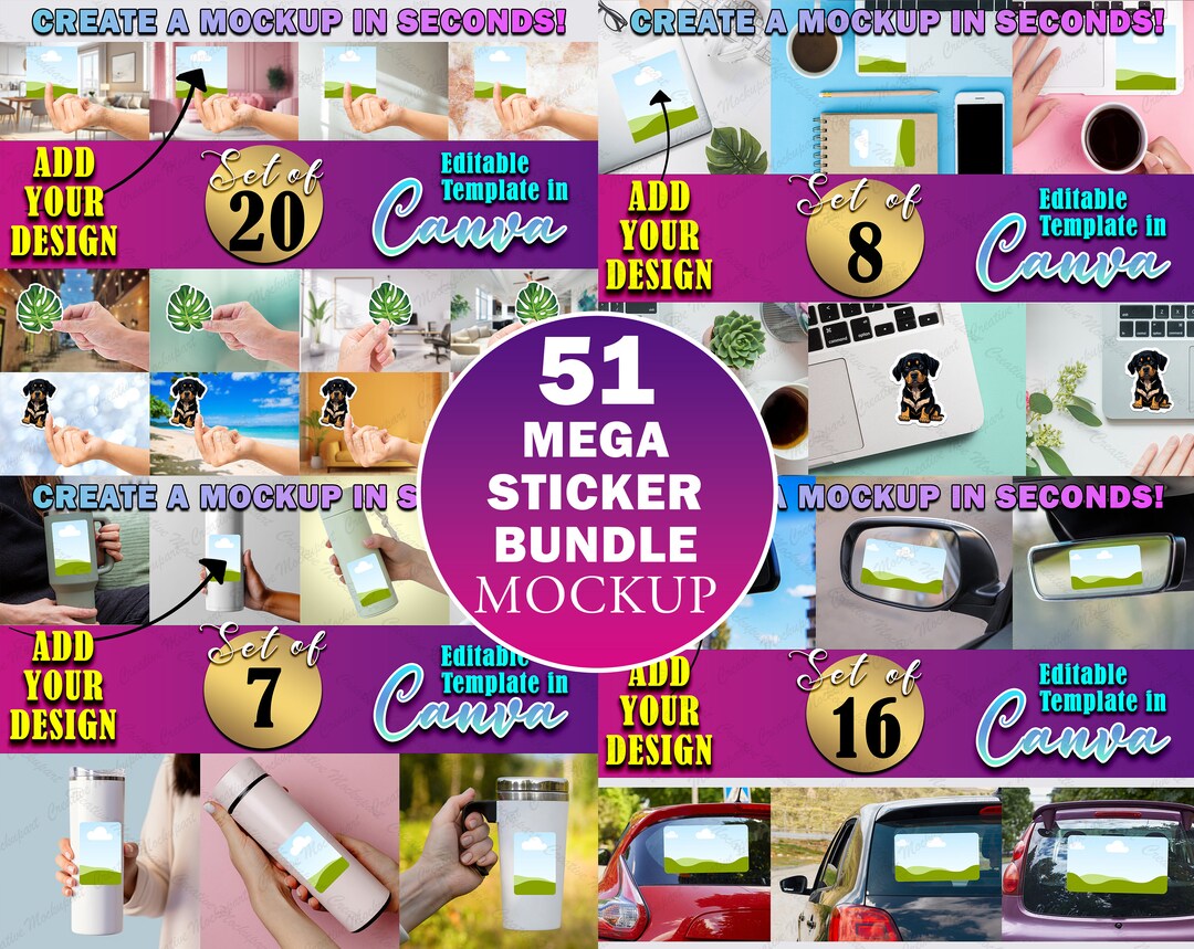 51 Mega Canva Frame Sticker Mockup Bundle | 20 Hand Holding Sticker ...