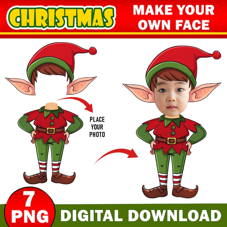 Christmas Add Your Own Photo Face, DIY Elf Yourself PNG Bundle, Elf ...