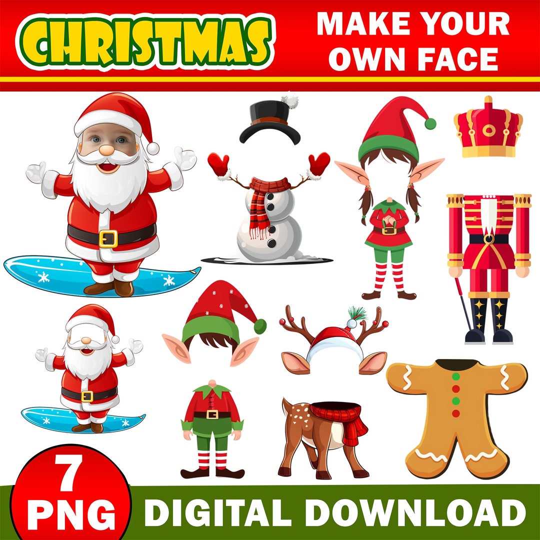 Christmas Add Your Own Photo Picture PNG Bundle, Santa Elf Reindeer ...