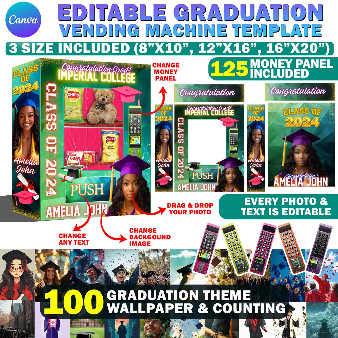 Grad Vending Machine Template, Senior Template, DIY, 8x10, 12X16, 16X20 ...