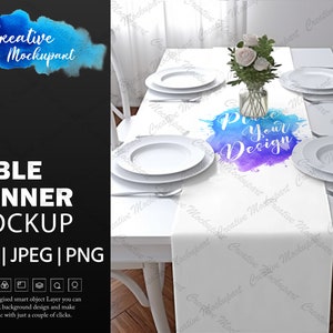 Table Runner Mockup| Dye Sublimation Linen Table Runner on Table Setup ...