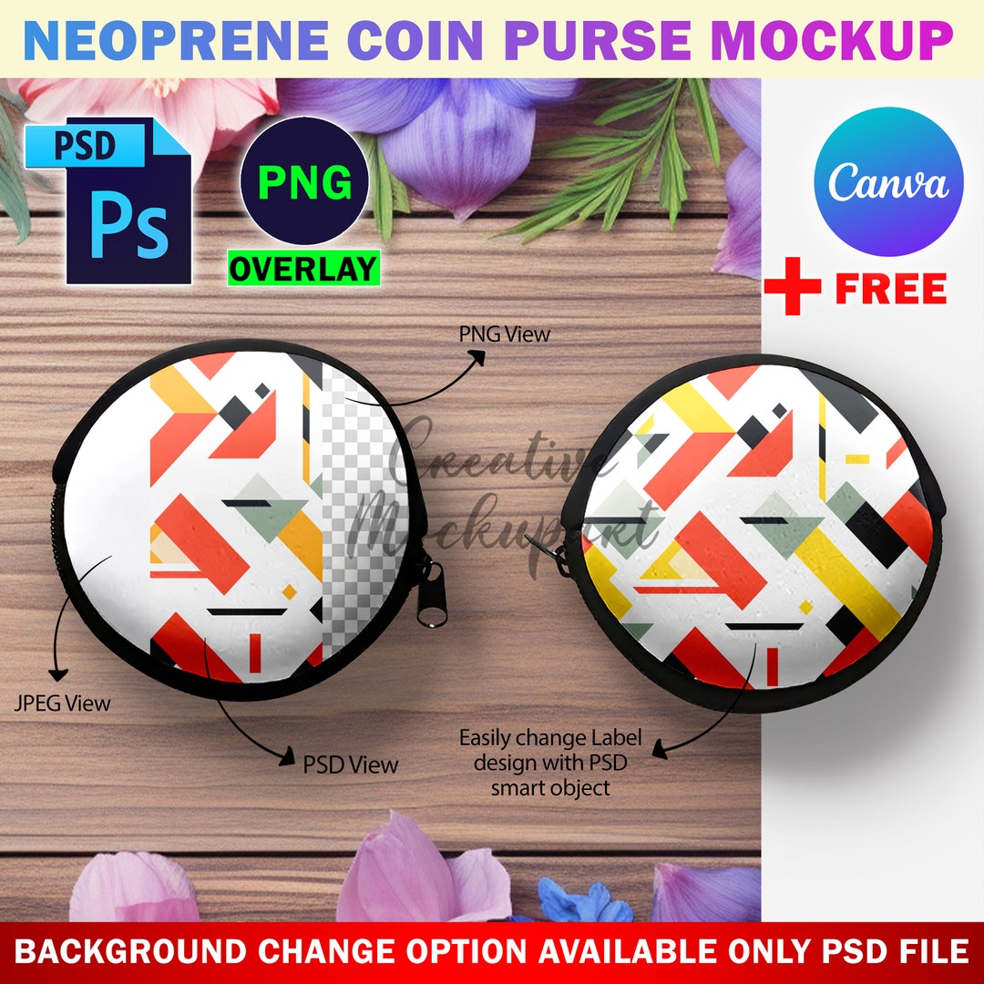Dye Sublimation Neoprene Coin Purse Mockup, Small Coin Pouch Mockup ...