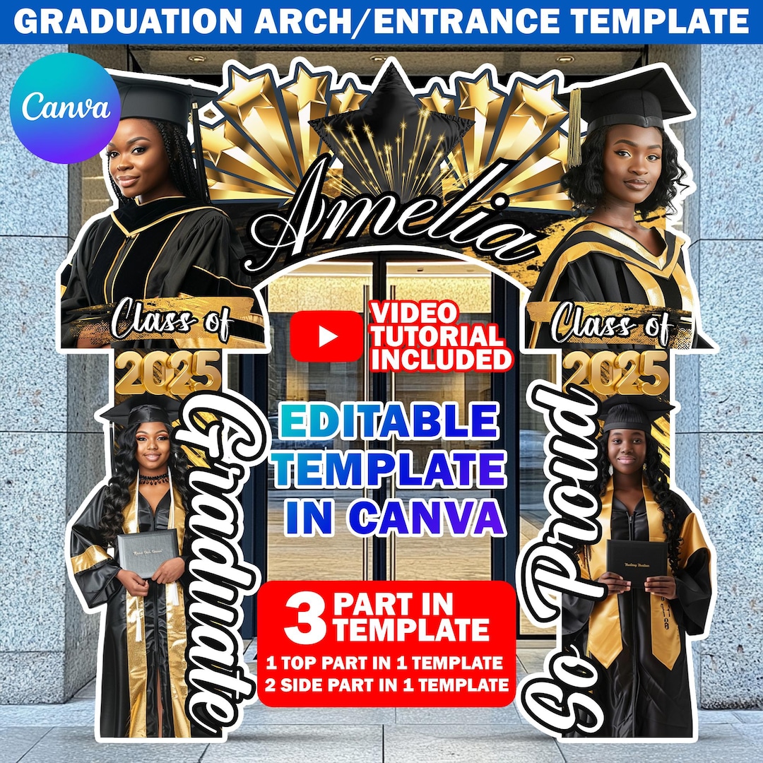 Graduation Entrance Arch Design Canva Template, Black & Gold Graduation ...