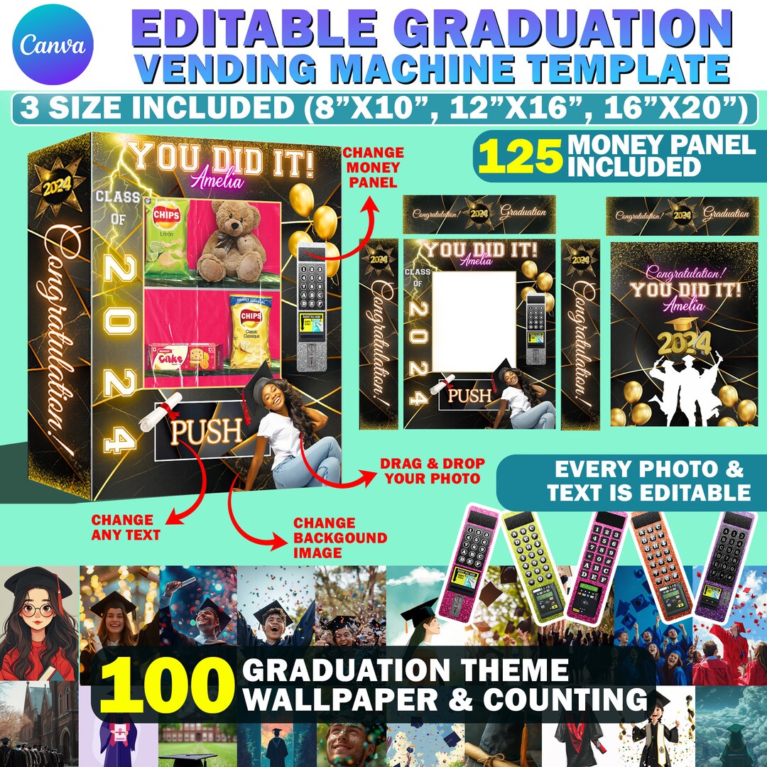 Canva Graduation Vending Machine Template, 2024 Senior DIY Graduation ...