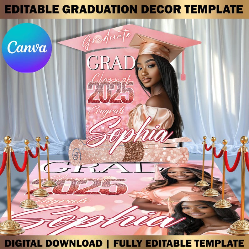 Custom Shape Graduation Decor Canva Template Bundle, Name Cutout, Grad ...