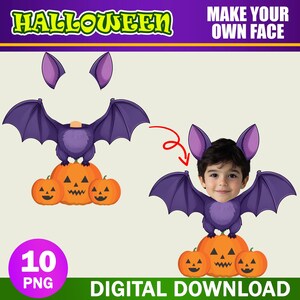 10x Halloween Add Your Own Photo Picture PNG Bundle, Bat Boo Cute Ghost ...
