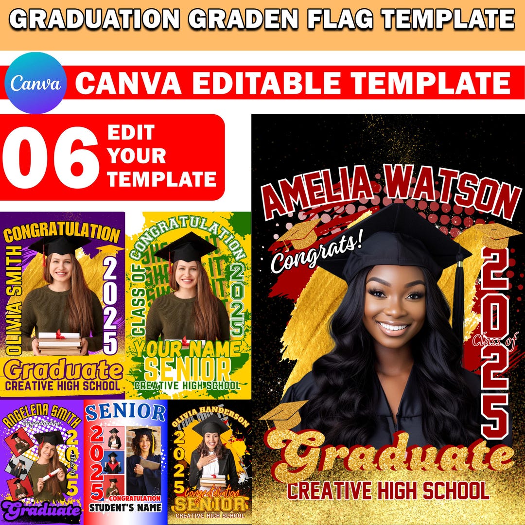 Graduation 2025 Garden Flag Template Bundle, 12x18 Graduation Flag ...