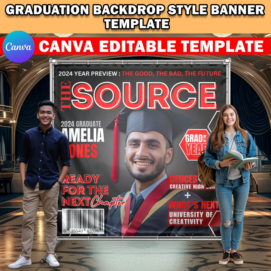 Graduation Magazine Style Backdrop Template, Red DIY Editable Canva ...