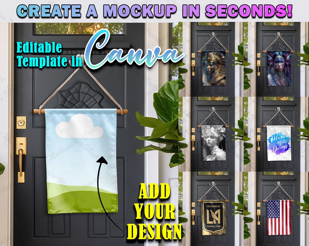 Canva Frame 12x18 Inch Flag Hanging on an Outside Door Mockup for Dye ...