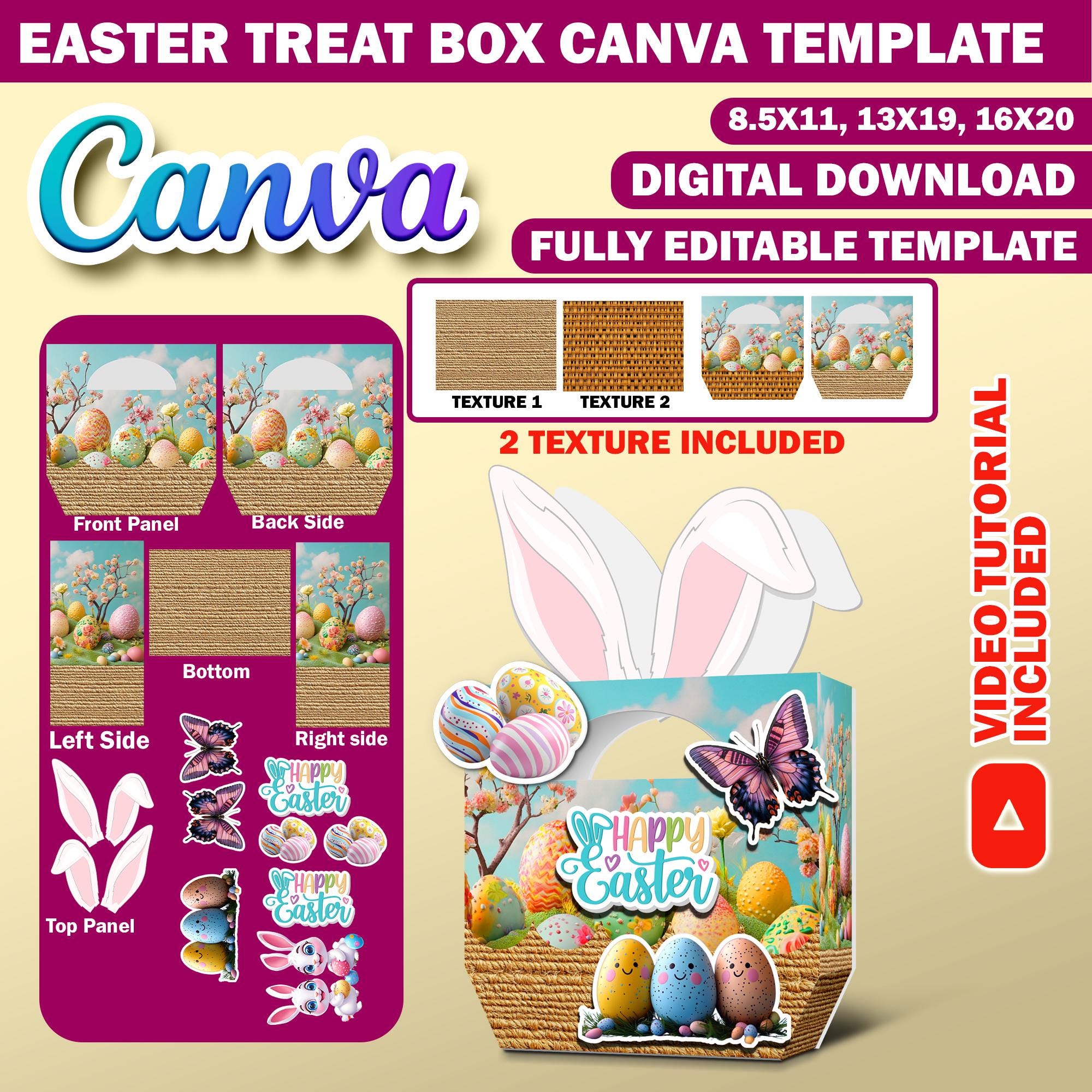 Easter Treat Box Canva Design Template, Foam Board Easter Basket Gift ...