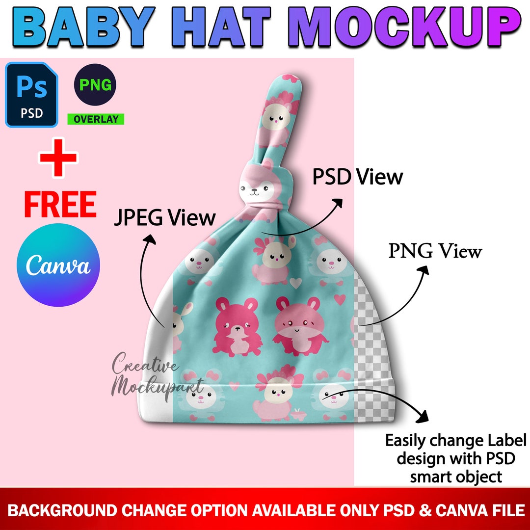 Dye Sublimation Baby Knotted Hat Mockup, Baby Knot Beanie Mockup ...
