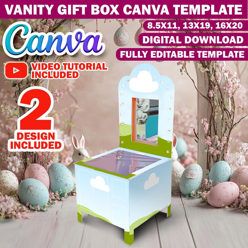 2X Vanity Gift Box Canva Template, Foam Board Easter Basket Gift Box ...