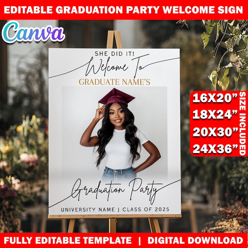 Printable Graduation Party Welcome Sign Template, Editable Canva Grad ...