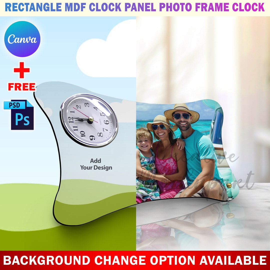 Canva Rectangle Desk Clock Panel Photo Frame Mockup for Sublimation ...