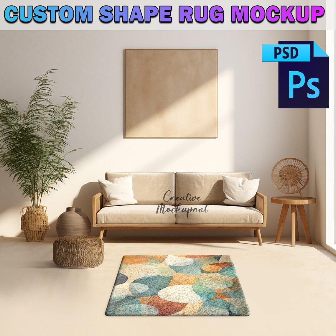 All in 1 Shape Rug Mockup | Room Carpet Mockup | Living Room Custom Rug ...