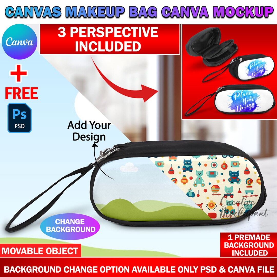 Dye Sublimation Canvas Makeup Bag Mockup for Canva, Purse Mockup, Coin ...