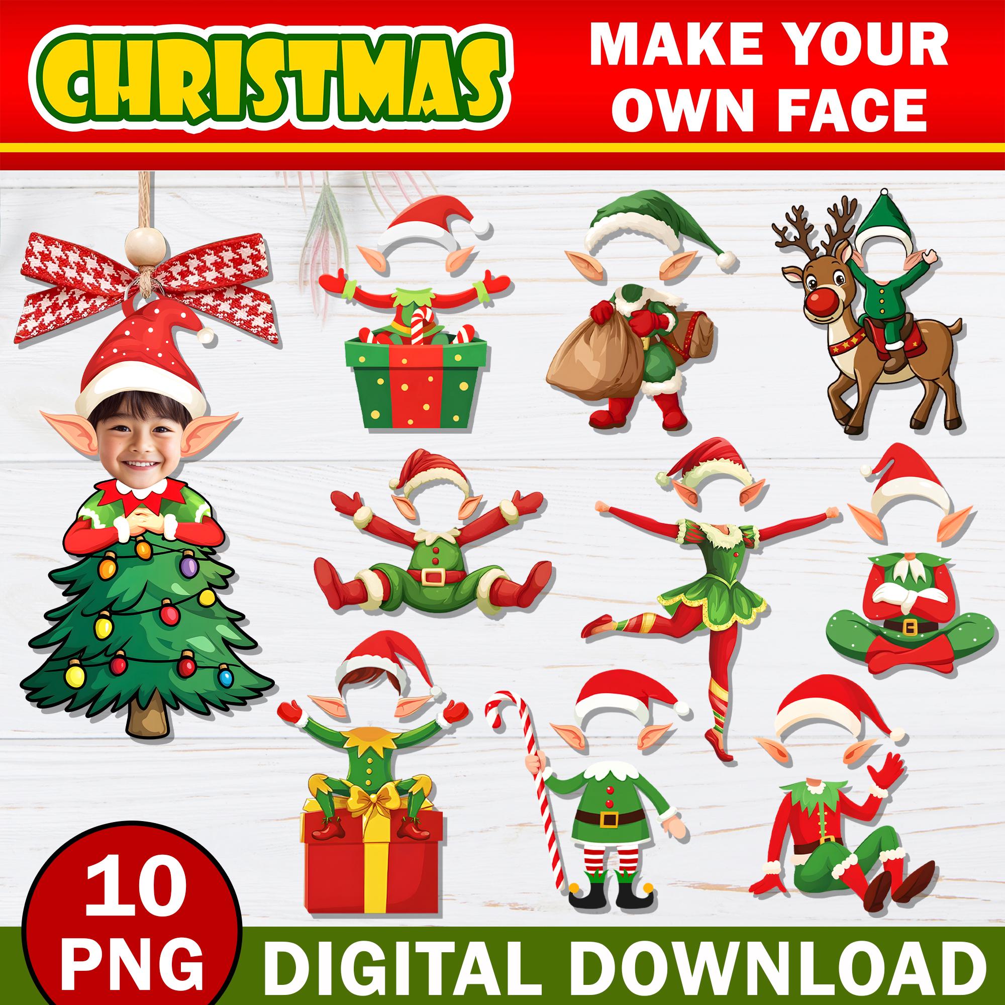 10x Christmas Add Your Own Custom Photo Face Ornament, DIY Elf Yourself ...