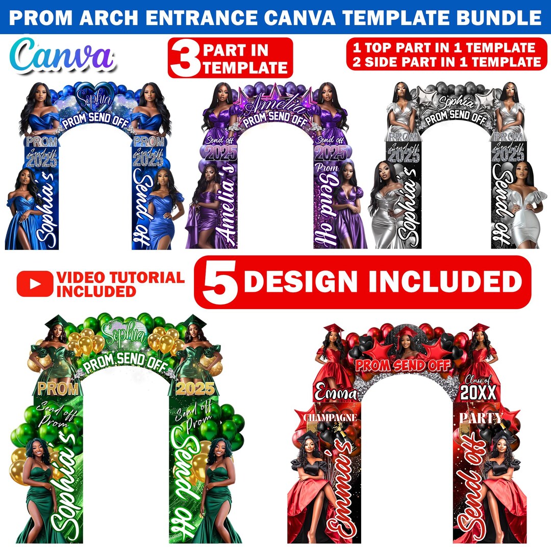 5X Prom Entrance Arch Design Canva Template Bundle, Black & Silver ...