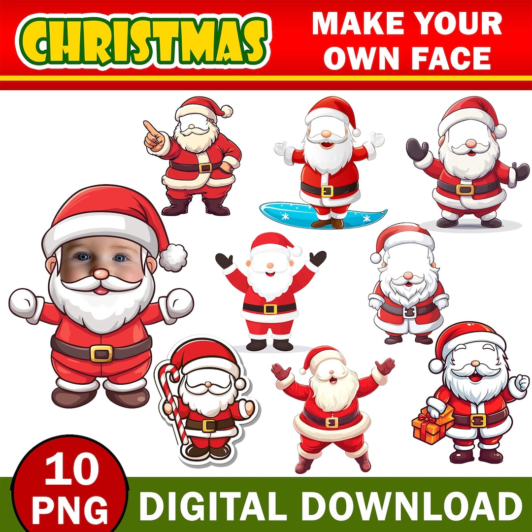 10x Christmas Add Your Own Santa Photo Face, DIY Santa Yourself PNG ...