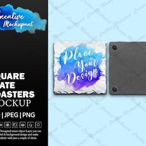 DYE Sublimation Square Slate Coasters Front and Back Mockup | Add Your ...