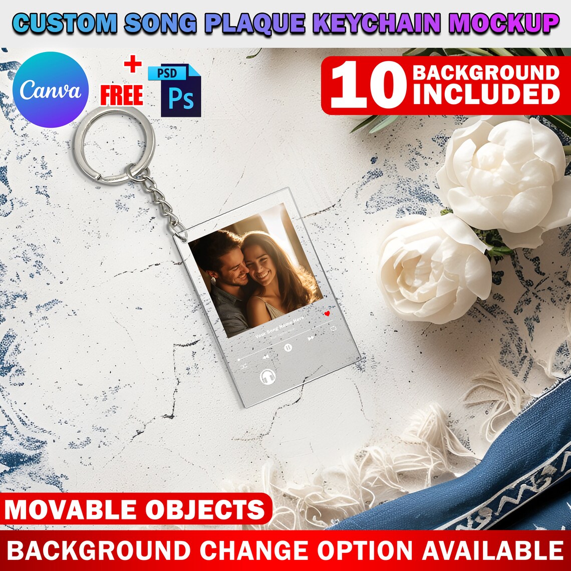 Canva Custom Song Plaque Keychain Mockup, Personalized Photo Music ...