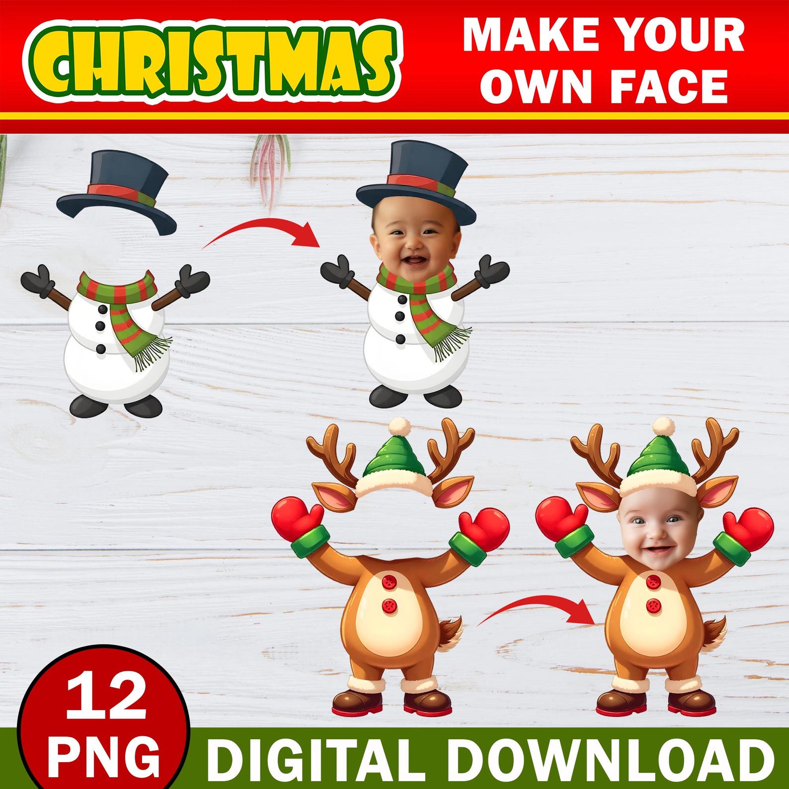 Christmas Add Your Own Photo Face Mega Bundle, DIY Elf, Santa Reindeer ...