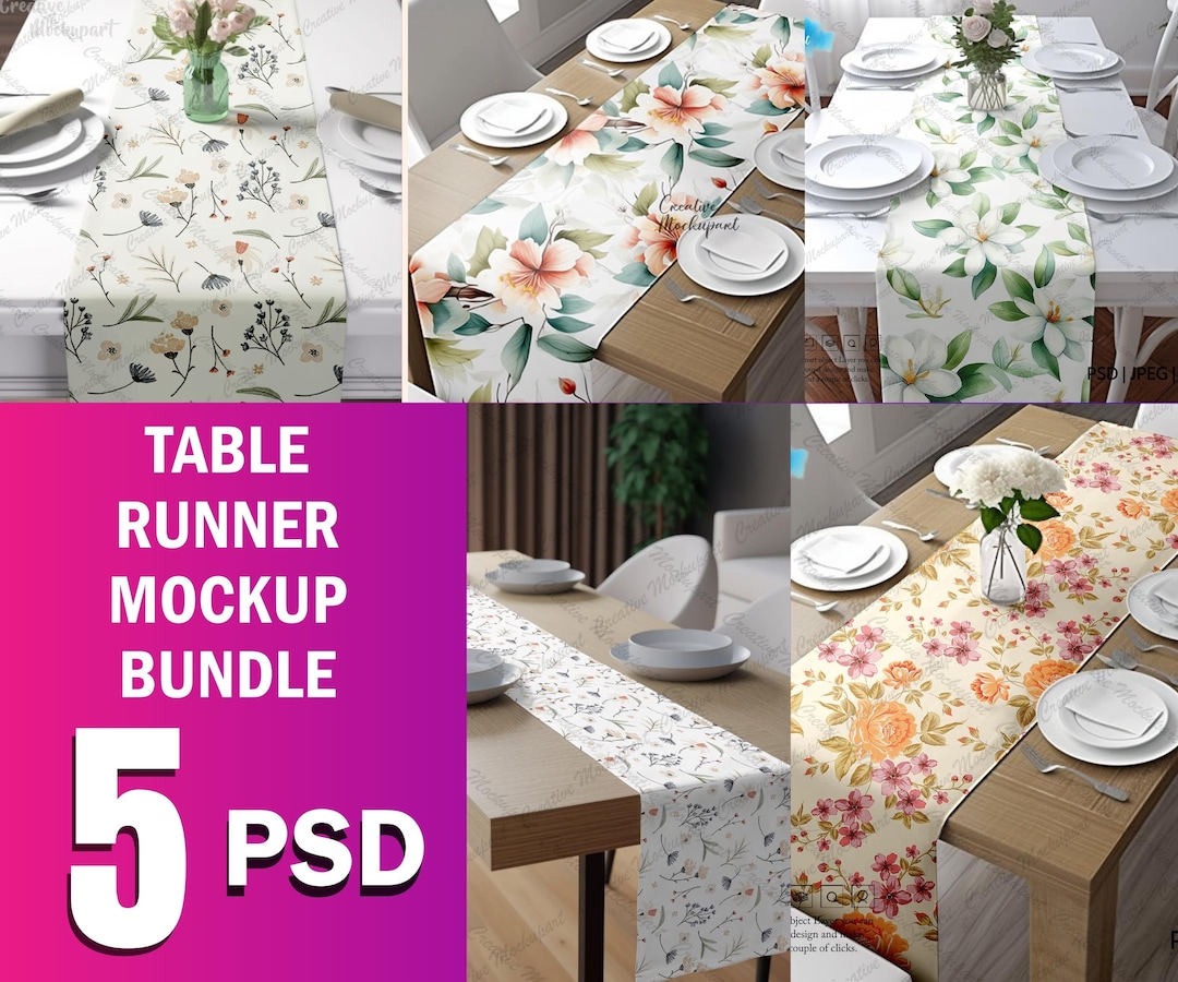 5 Table Runner Mockup Bundle | Pack of 5 Different Designs| Dye ...