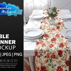Table Runner Mockup| Dye Sublimation Linen Table Runner on Table Setup ...