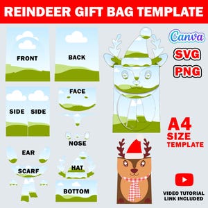 Canva Frame Christmas Reindeer Gift Bag Template, DIY Gift Bag for Xmas ...