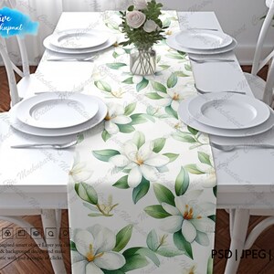 Table Runner Mockup| Dye Sublimation Linen Table Runner on Table Setup ...