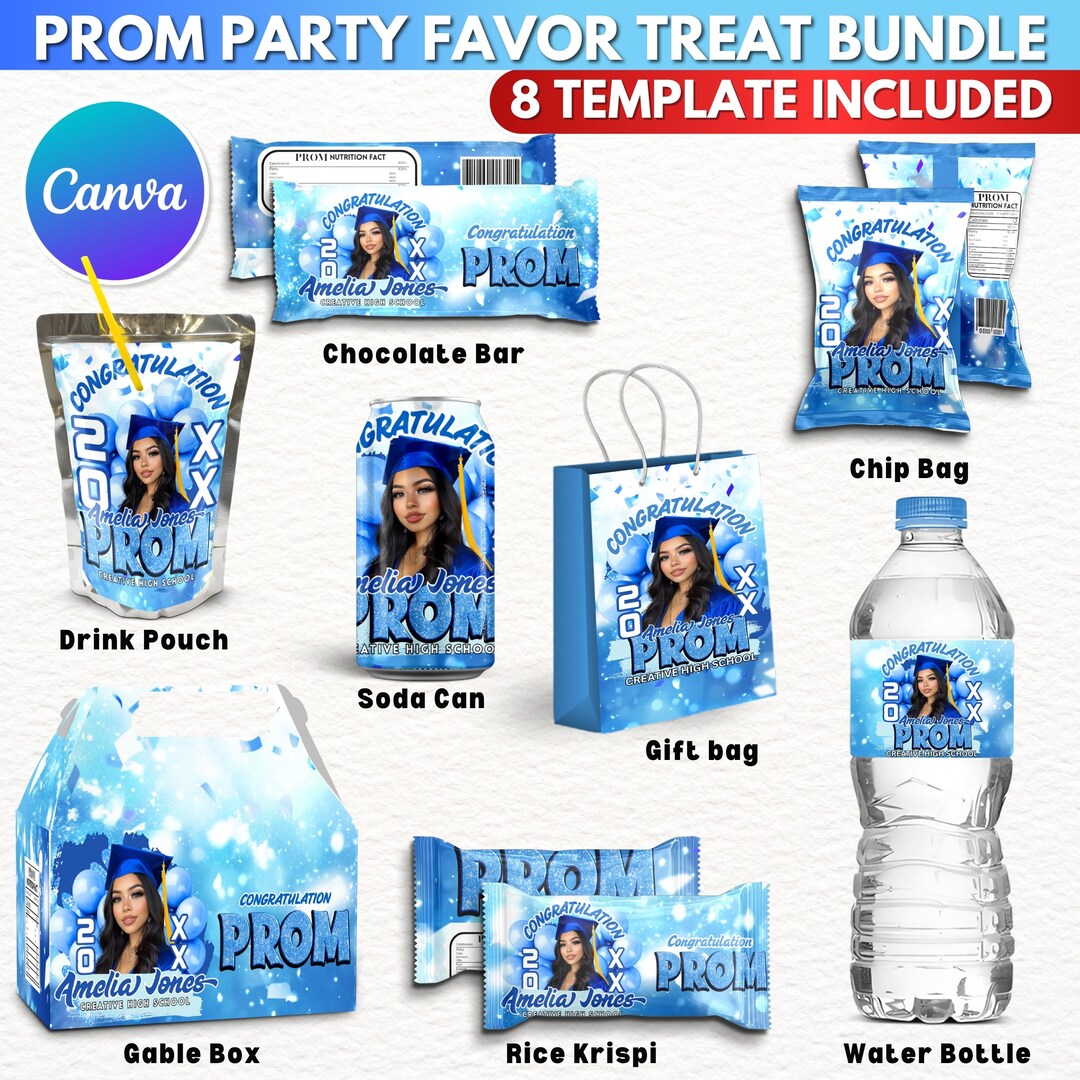 Prom Send off Treat, Prom Packaging Template Bundle, Light Blue ...