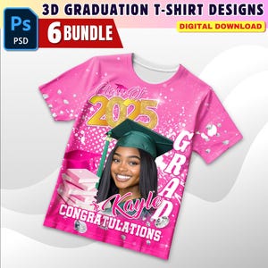 6x Graduation 3D Shirt Design Bundle, Grad T-shirt Design PDS Templates ...